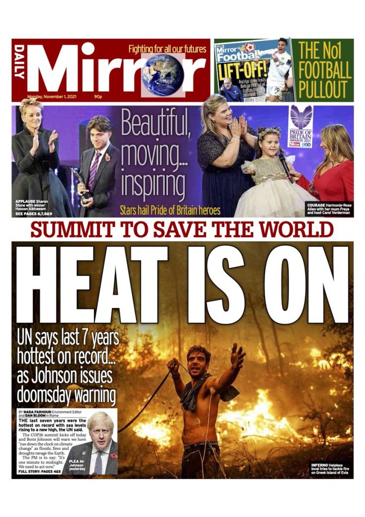 Daily Mirror Front Page 1st of November 2021 - Tomorrow's Papers Today!