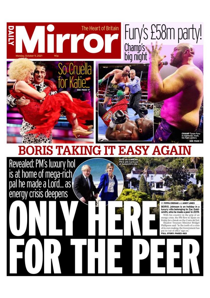 Daily Mirror Front Page 11th of October 2021 - Tomorrow's Papers Today!
