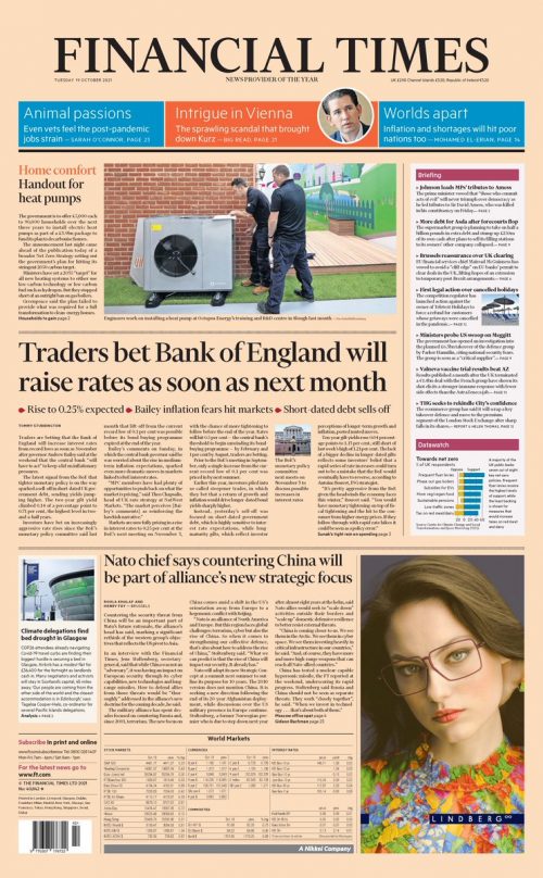Financial Times Front Page 19th of October 2021 - Tomorrow's Papers Today!