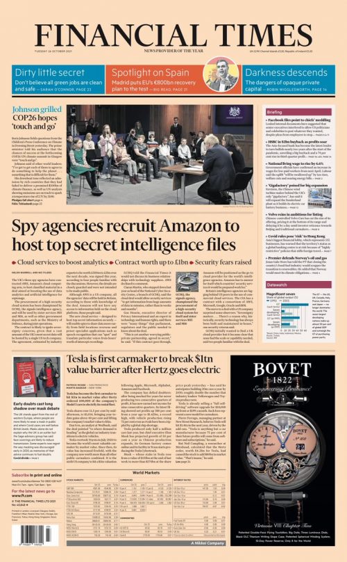 Financial Times Front Page 26th of October 2021 - Tomorrow's Papers Today!
