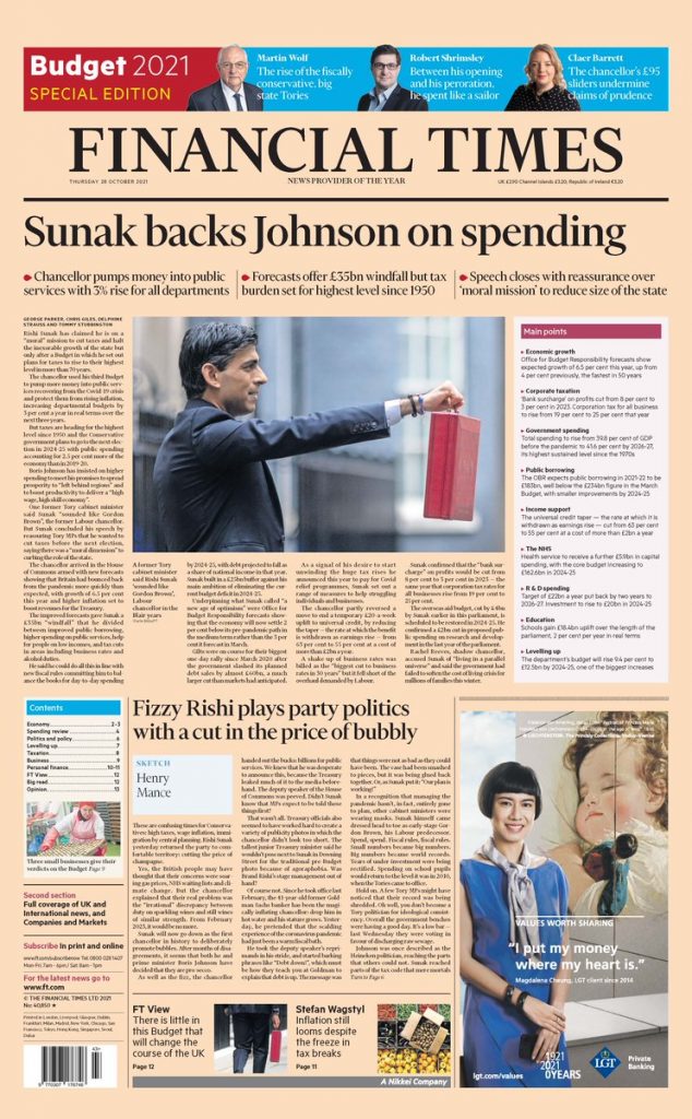 Financial Times Front Page 28th of October 2021 - Tomorrow's Papers Today!