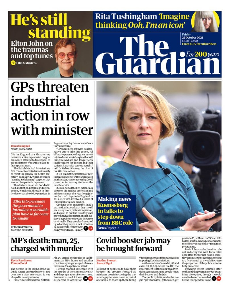Guardian Front Page 22nd of October 2021 - Tomorrow's Papers Today!