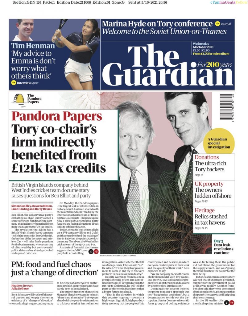 Guardian Front Page 6th of October 2021 - Tomorrow's Papers Today!