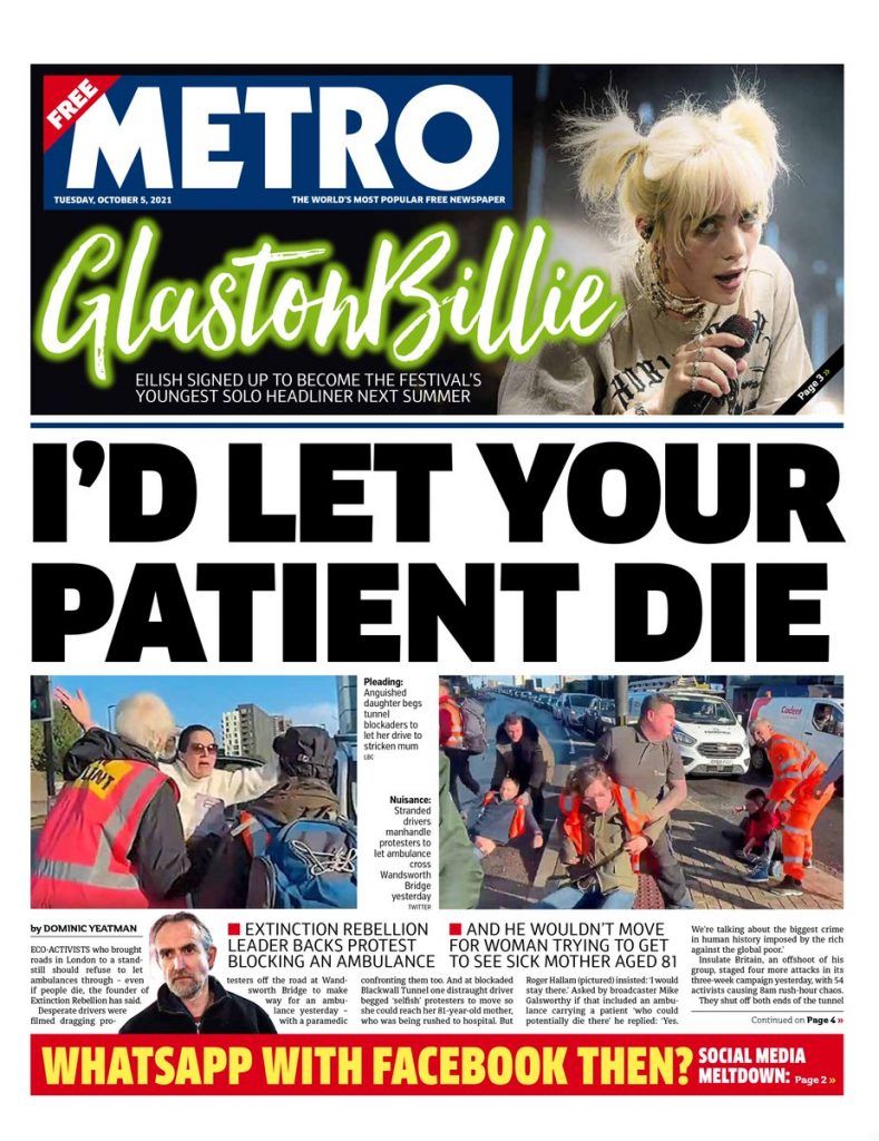 Metro Front Page 5th of October 2021 - Tomorrow's Papers Today!