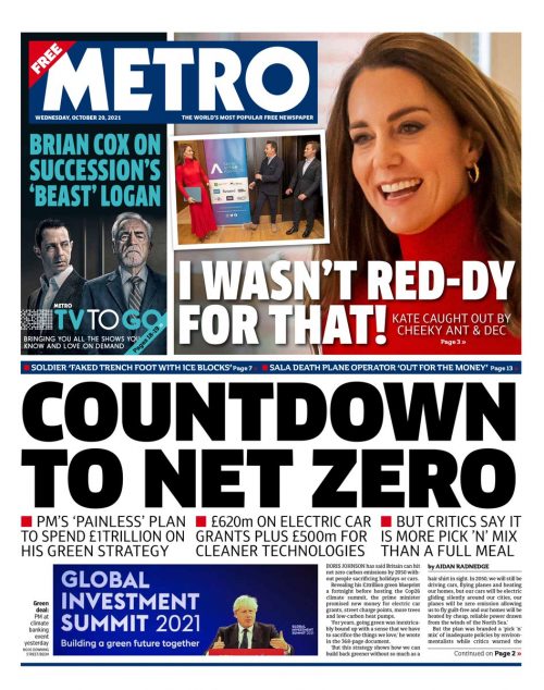 Metro Front Page 20th of October 2021 - Tomorrow's Papers Today!