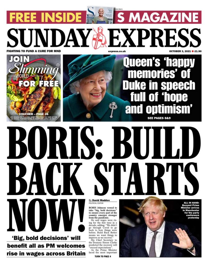 Sunday Express Front Page 3rd of October 2021 - Tomorrow's Papers Today!
