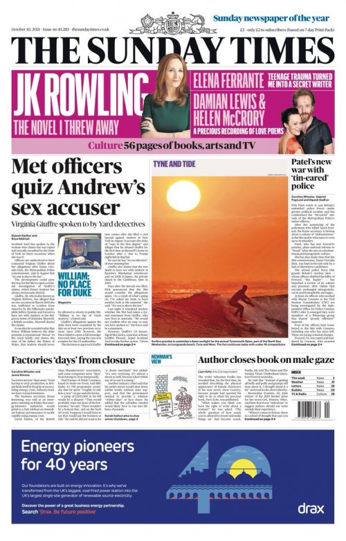Sunday Times Front Page 10th of October 2021 - Tomorrow's Papers Today!