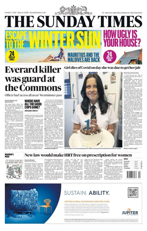 Sunday Times Front Page 3rd of October 2021 - Tomorrow's Papers Today!