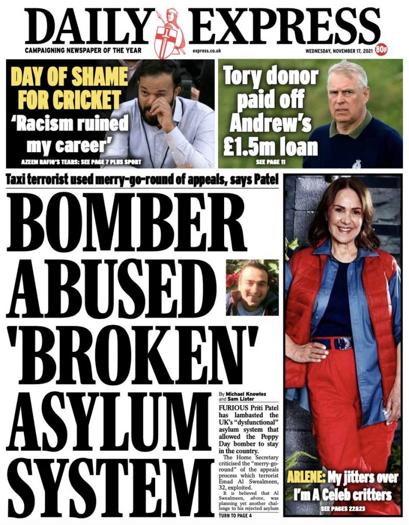 Daily Express Front Page 17th of November 2021 - Tomorrow's Papers Today!