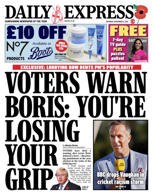 Daily Express Front Page 6th of November 2021 - Tomorrow's Papers Today!