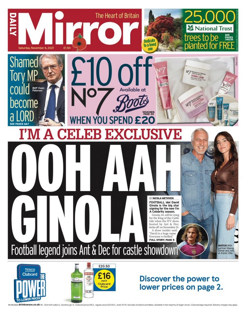 Daily Mirror Front Page 6th of November 2021 - Tomorrow's Papers Today!