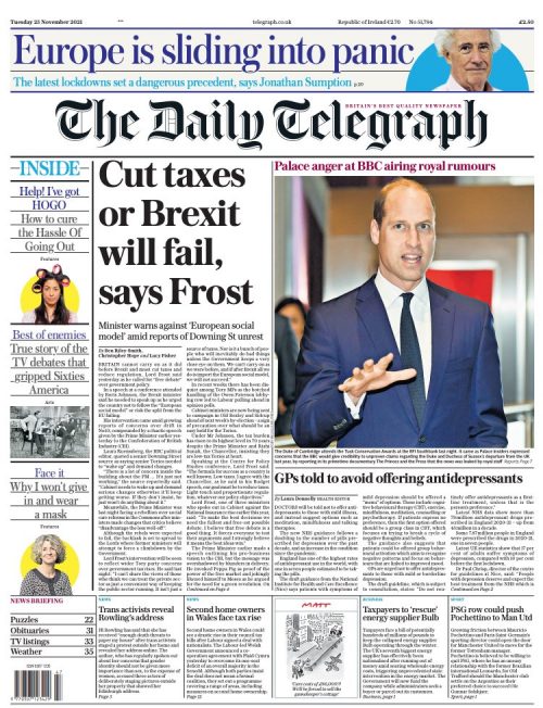 Daily Telegraph Front Page 23rd of November 2021 - Tomorrow's Papers Today!