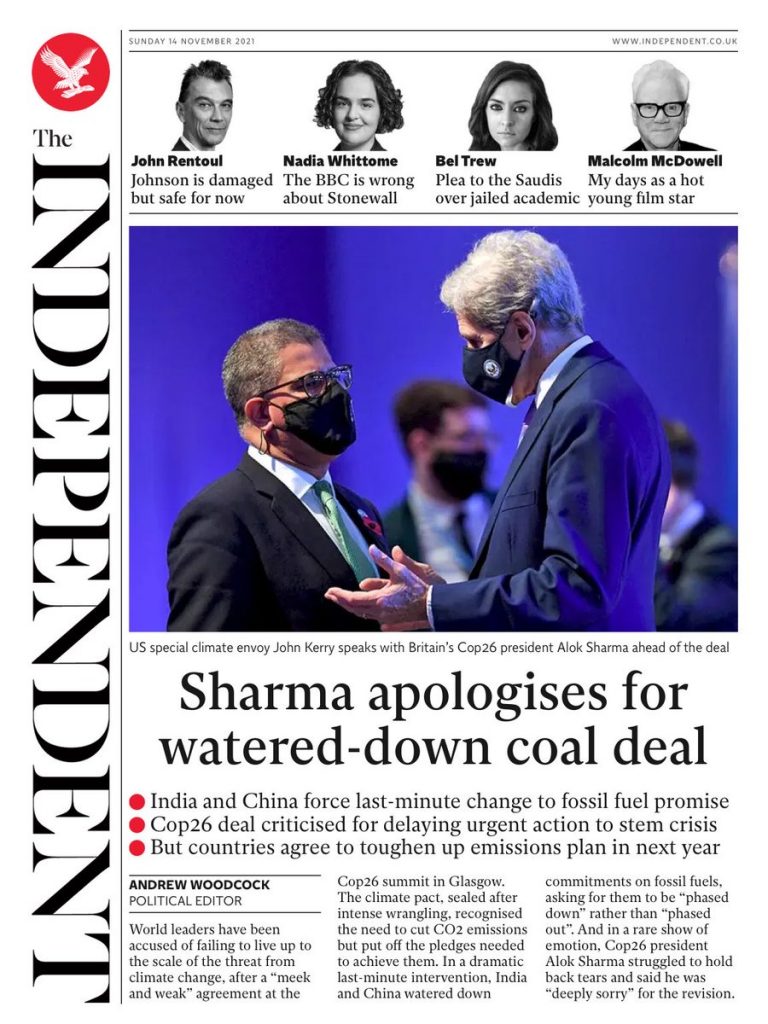 Independent on Sunday Front Page 14th of November 2021 - Tomorrow's ...