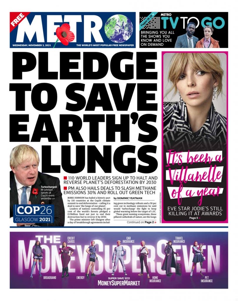 Metro Front Page 3rd of November 2021 - Tomorrow's Papers Today!