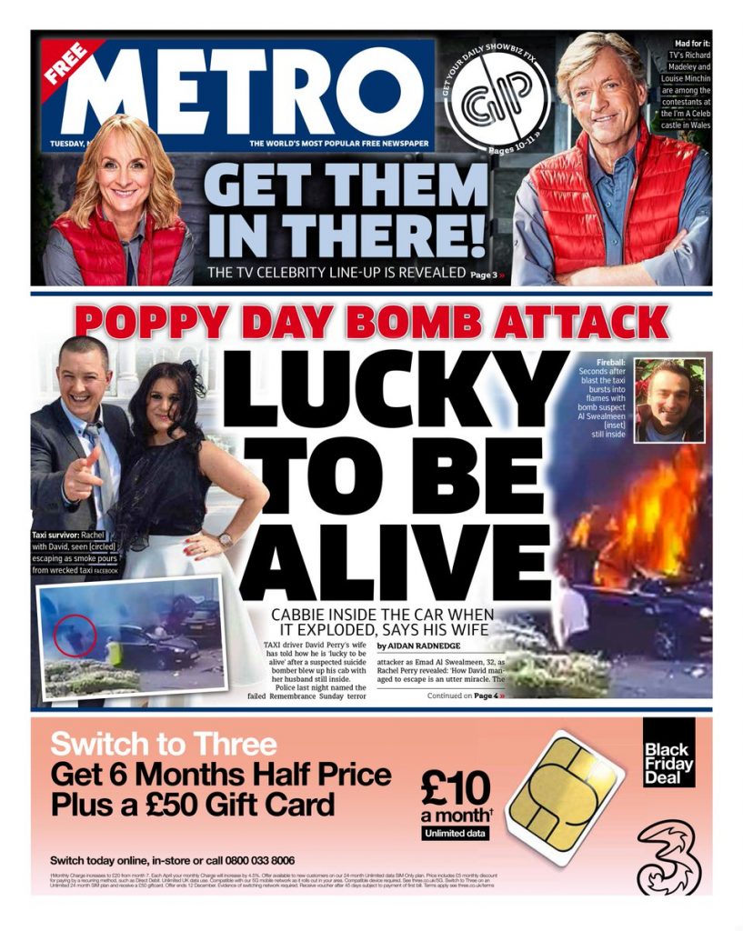 Metro Front Page 16th of November 2021 - Tomorrow's Papers Today!