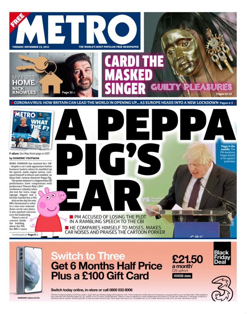 Metro Front Page 23rd of November 2021 - Tomorrow's Papers Today!