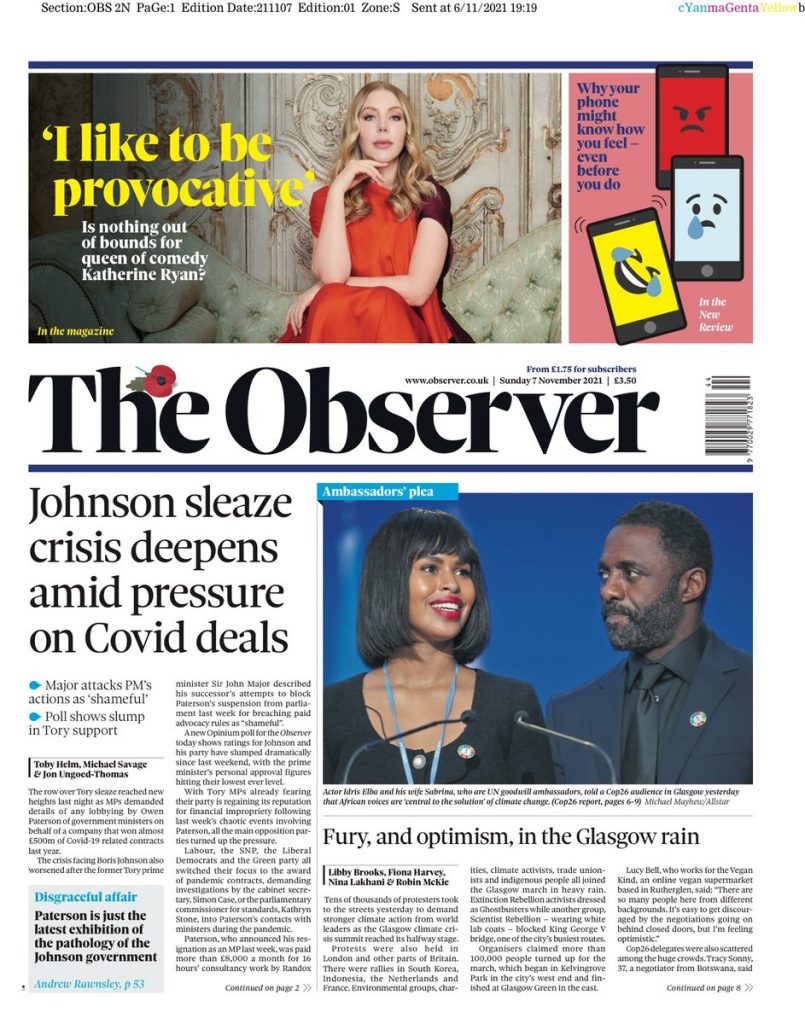 Observer Front Page 7th of November 2021 - Tomorrow's Papers Today!