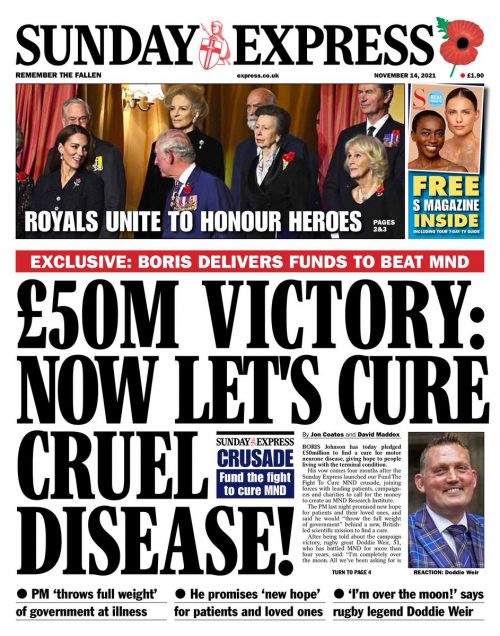 Sunday Express Front Page 14th of November 2021 - Tomorrow's Papers Today!