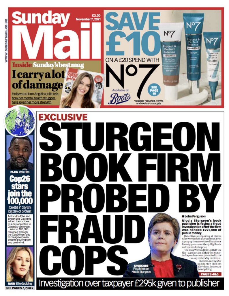 Sunday Mail Front Page 7th of November 2021 - Tomorrow's Papers Today!