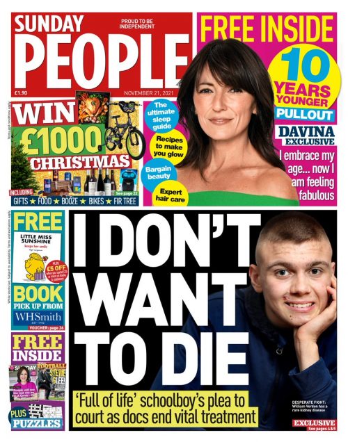 Sunday People Front Page 21st of November 2021 - Tomorrow's Papers Today!
