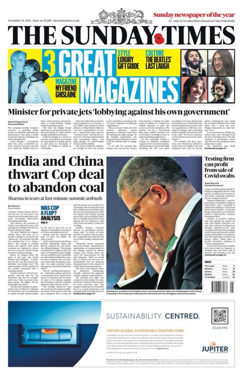 Sunday Times Front Page 14th of November 2021 - Tomorrow's Papers Today!