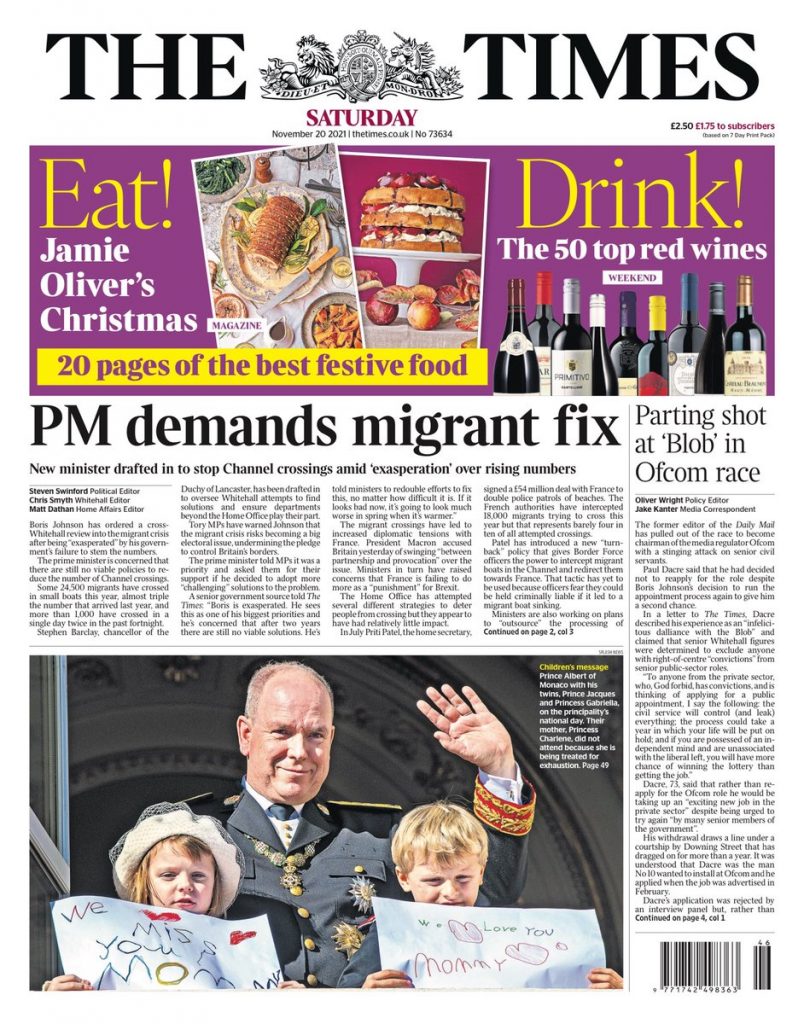 Times Front Page 20th of November 2021 - Tomorrow's Papers Today!