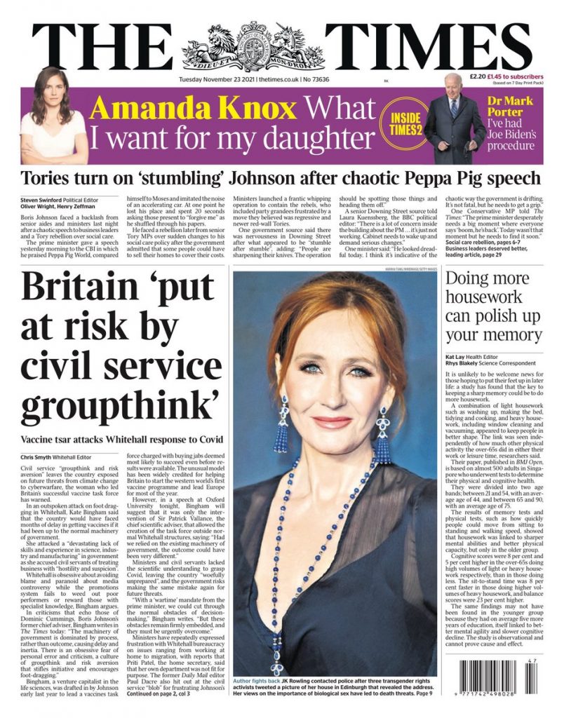 Times Front Page 23rd of November 2021 - Tomorrow's Papers Today!