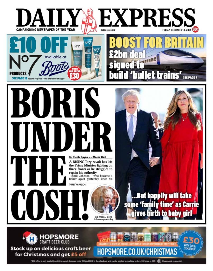 Daily Express Front Page 10th of December 2021 - Tomorrow's Papers Today!