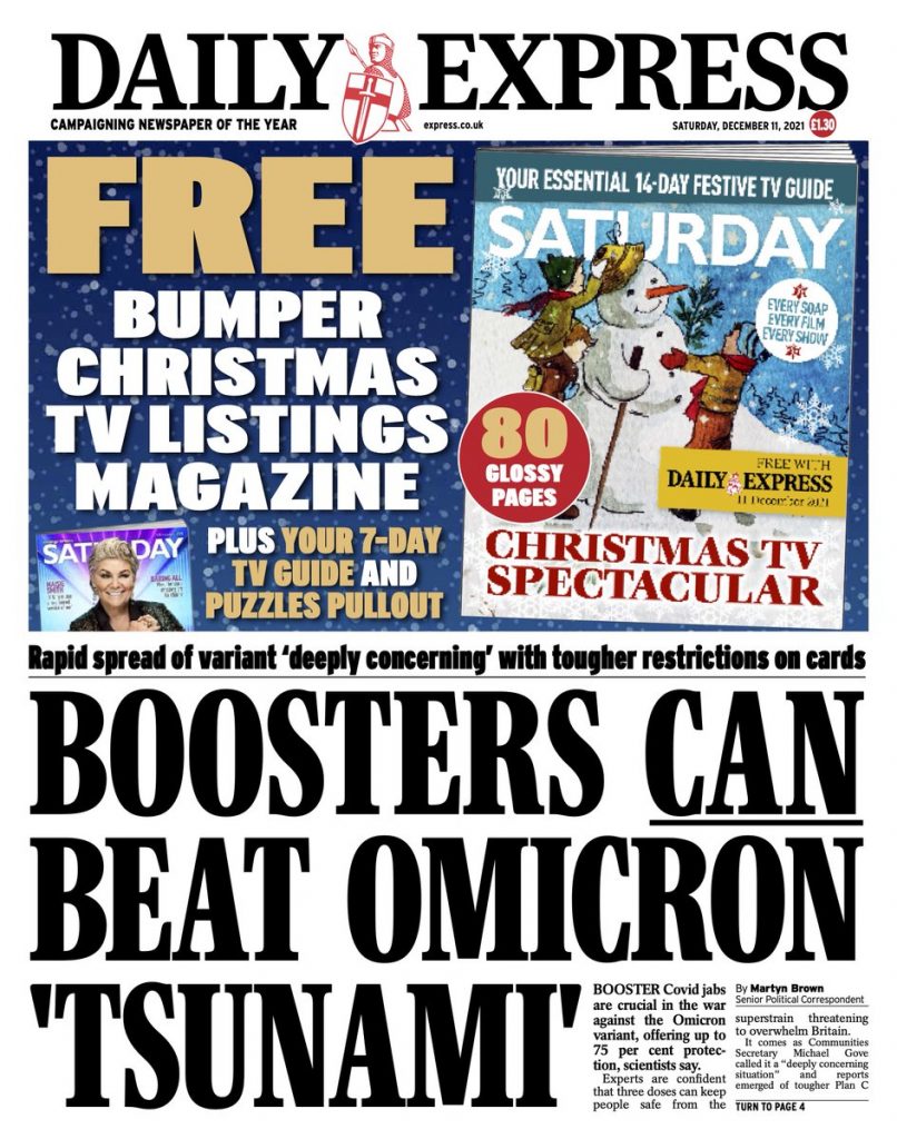 Daily Express Front Page 11th of December 2021 - Tomorrow's Papers Today!