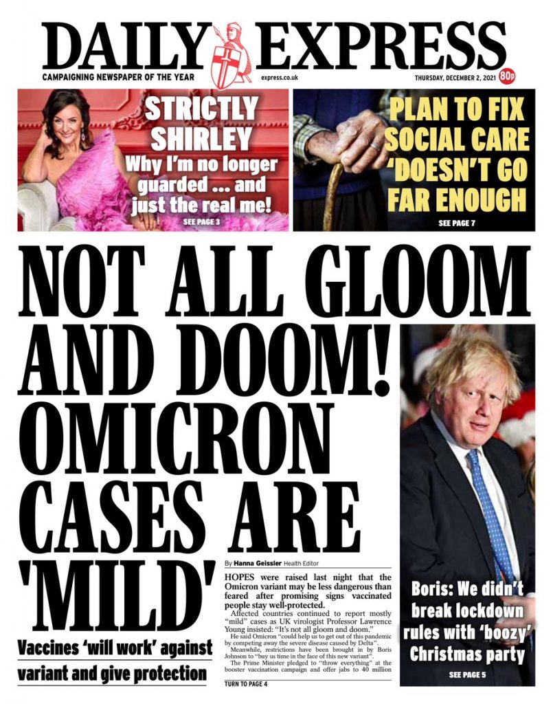 Daily Express Front Page 2nd of December 2021 - Tomorrow's Papers Today!