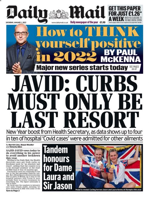 Daily Mail Front Page 1st of January 2022 - Tomorrow's Papers Today!