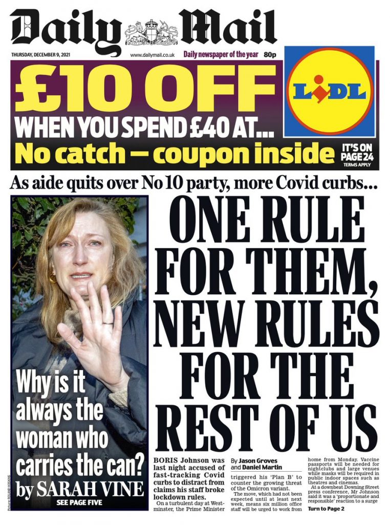 Daily Mail Front Page 9th of December 2021 - Tomorrow's Papers Today!