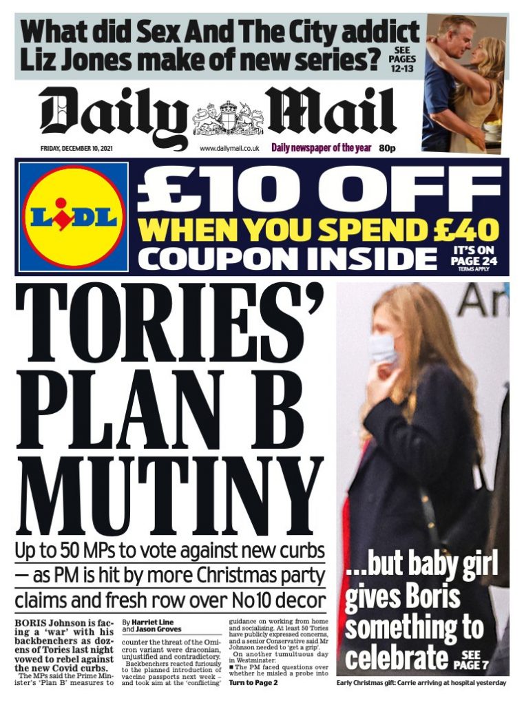 Daily Mail Front Page 11th of December 2021 - Tomorrow's Papers Today!