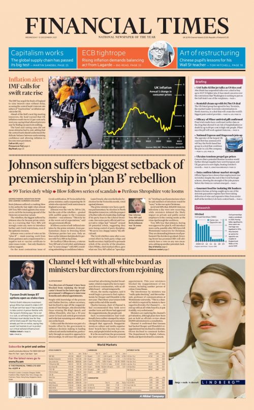 Financial Times Front Page 15th of December 2021 - Tomorrow's Papers Today!