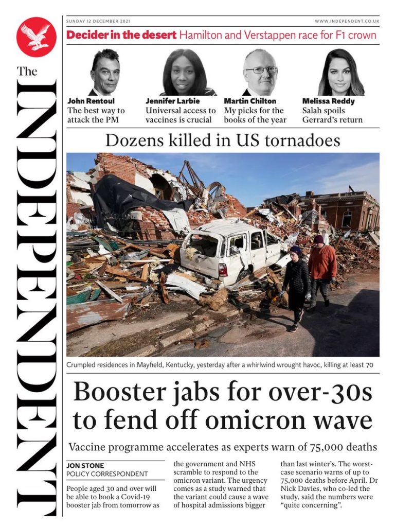 Independent on Sunday Front Page 12th of December 2021 - Tomorrow's ...