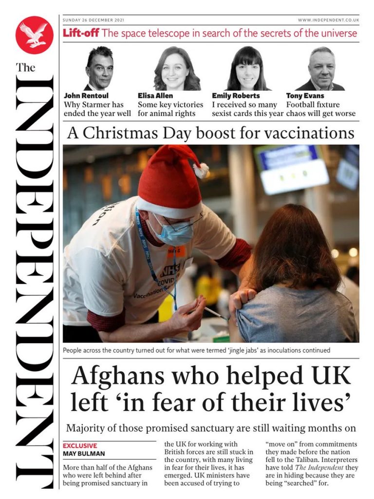 Independent on Sunday Front Page 26th of December 2021 - Tomorrow's ...