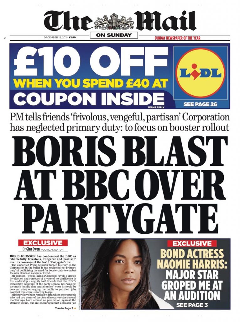 Mail on Sunday Front Page 12th of December 2021 - Tomorrow's Papers Today!