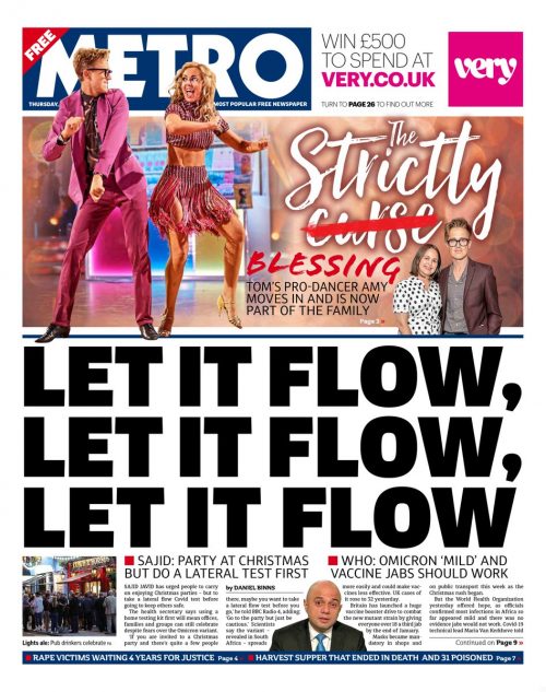 Metro Front Page 2nd of December 2021 - Tomorrow's Papers Today!