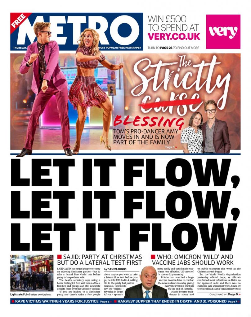 Metro Front Page 2nd of December 2021 - Tomorrow's Papers Today!