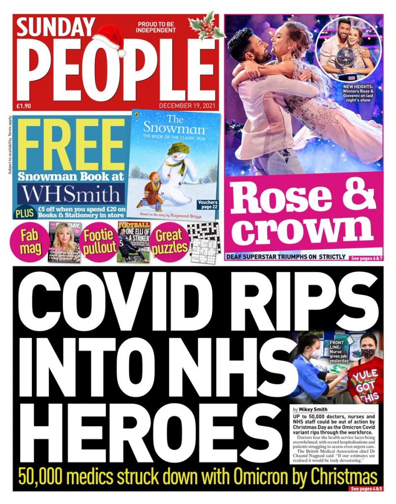 Sunday People Front Page 19th of December 2021 - Tomorrow's Papers Today!