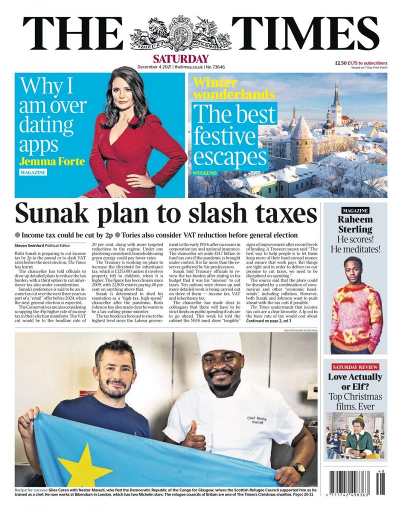 Times Front Page 4th of December 2021 - Tomorrow's Papers Today!