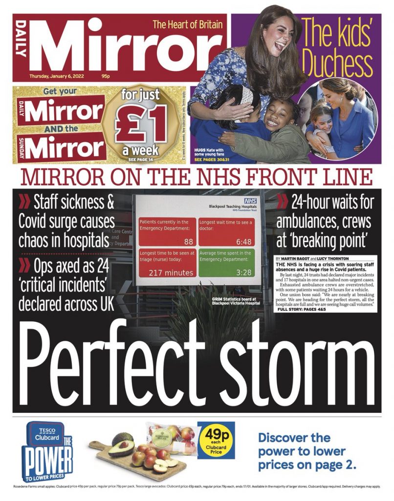 Daily Mirror Front Page 6th of January 2022 - Tomorrow's Papers Today!