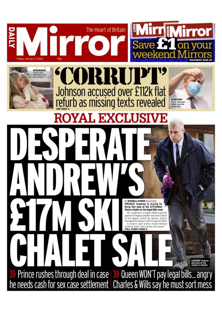 Daily Mirror Front Page 7th of January 2022 - Tomorrow's Papers Today!