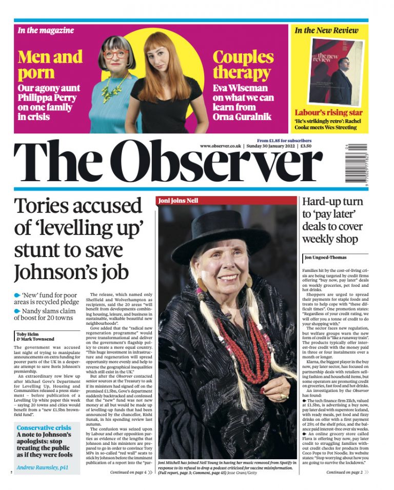 Observer Front Page 30th of January 2022 - Tomorrow's Papers Today!