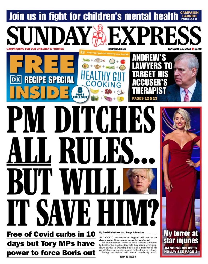 Sunday Express Front Page 16th of January 2022 - Tomorrow's Papers Today!