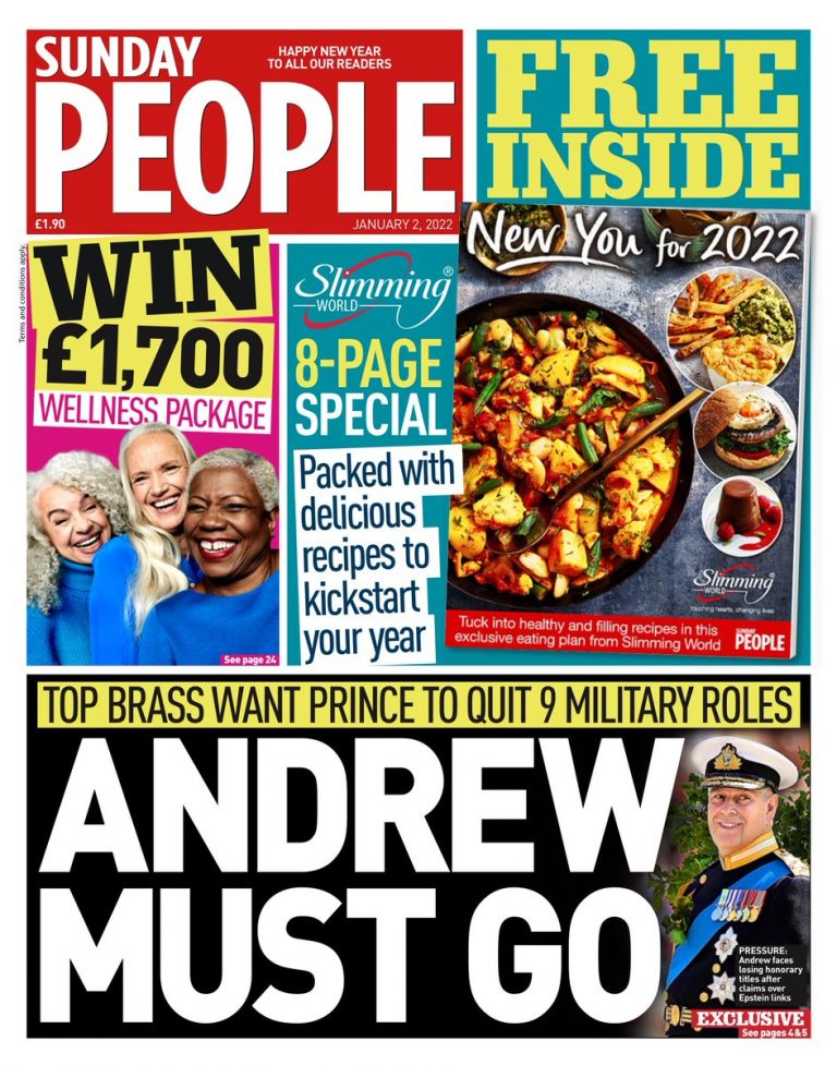 Sunday People Front Page 2nd of January 2022 - Tomorrow's Papers Today!