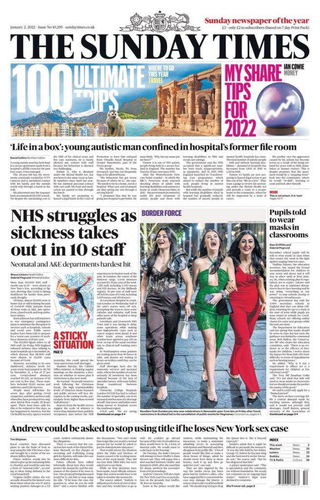 Sunday Times Front Page 2nd of January 2022 - Tomorrow's Papers Today!