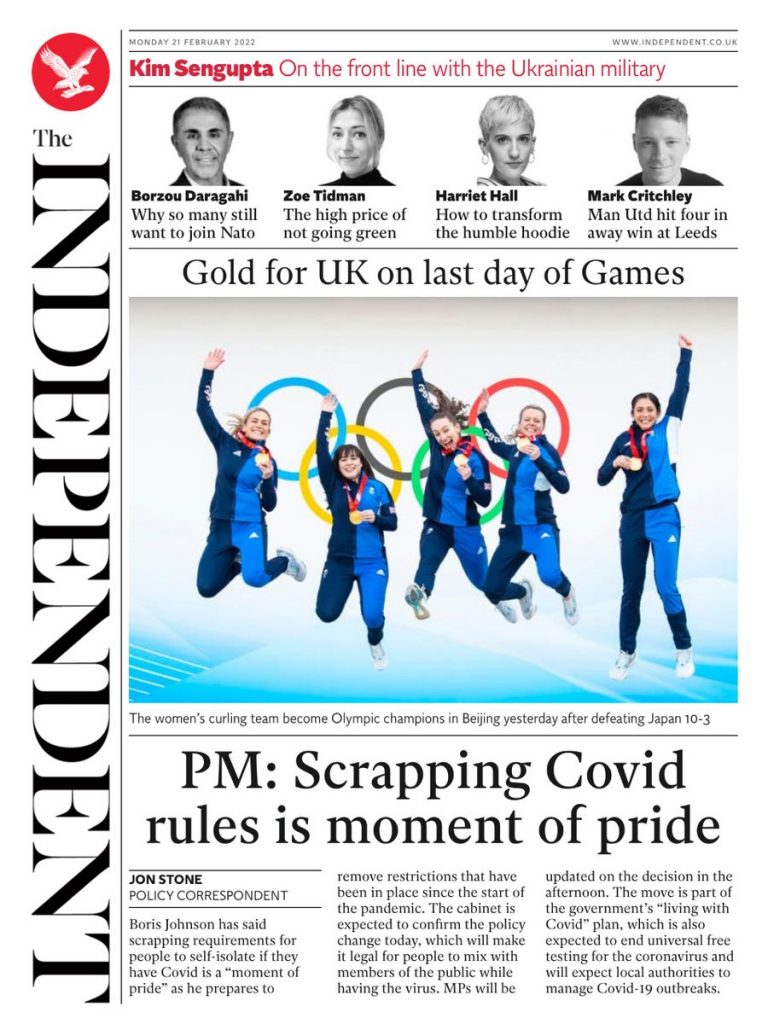 Independent Front Page 21st of February 2022 - Tomorrow's Papers Today!