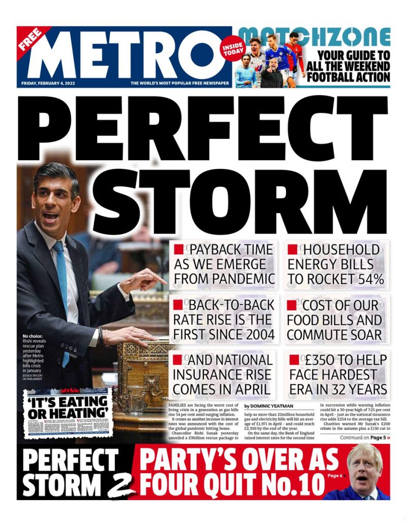 Metro Front Page 4th of February 2022 - Tomorrow's Papers Today!