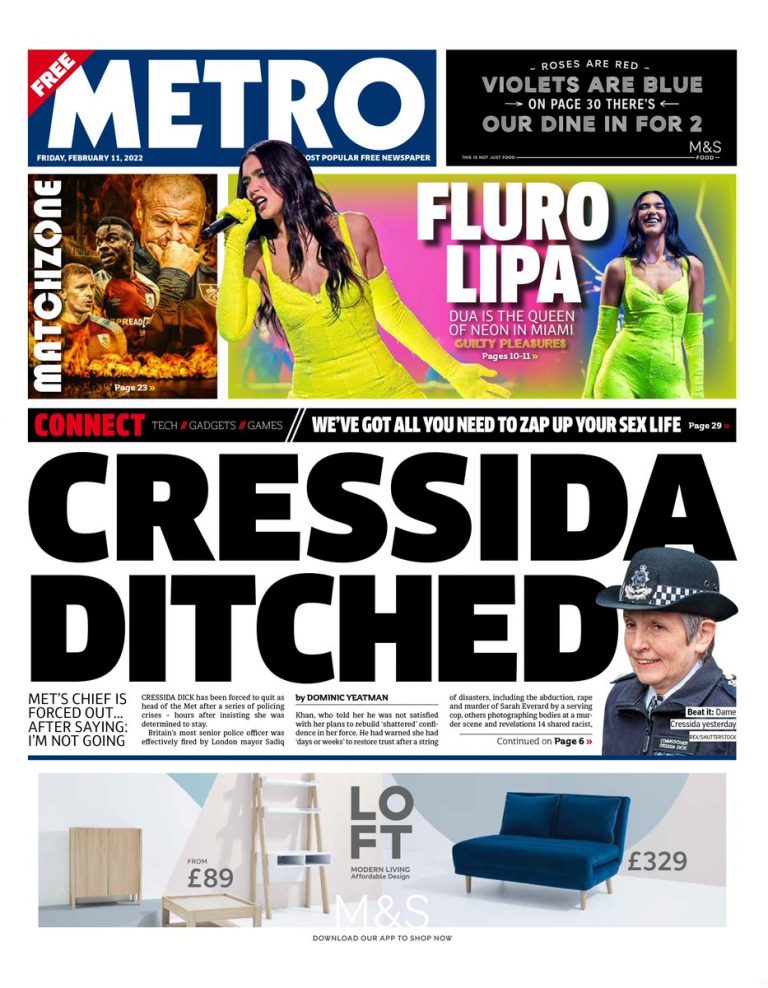 Metro Front Page 11th of February 2022 - Tomorrow's Papers Today!